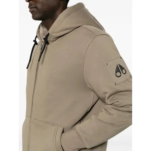 Moose Knuckles Taupe Brown Zip-up Hoodie With Faux-fur Lining