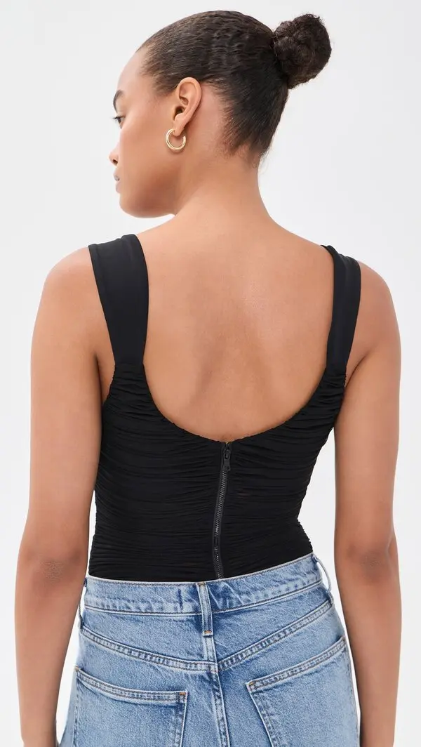 Alice + Olivia Renee Sheer Ruched V-neck Bodysuit