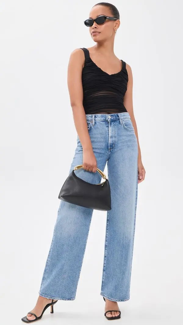 Alice + Olivia Renee Sheer Ruched V-neck Bodysuit