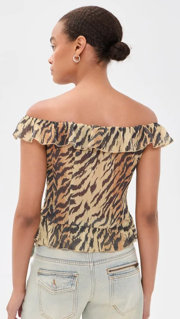 Lioness Off-shoulder Ruffle Print Top - Tiger