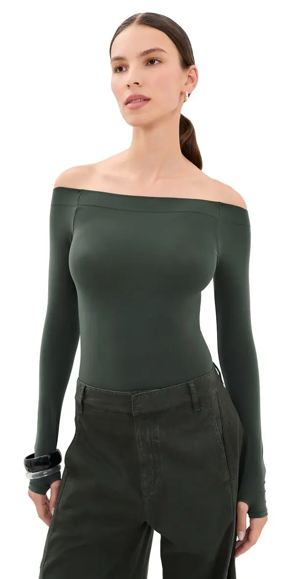 Commando Ballet Off Shoulder Thong Bodysuit With Thumbholes