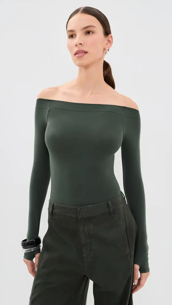Commando Ballet Off Shoulder Thong Bodysuit With Thumbholes