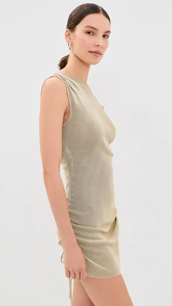 Lioness Original Sin Mini Dress With Metallic Finish And Pleated Shoulders - Oyster