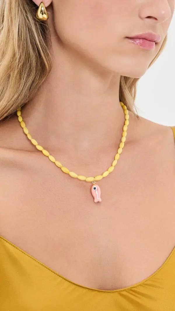 LOGAN TAY Beaded Fish Pendant Necklace - Yellow