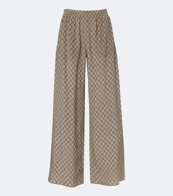 Gucci Gg Silk Crêpe De Chine Palazzo Pants - Beige