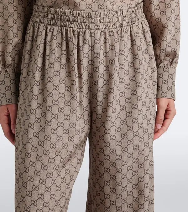 Gucci Gg Silk Crêpe De Chine Palazzo Pants - Beige
