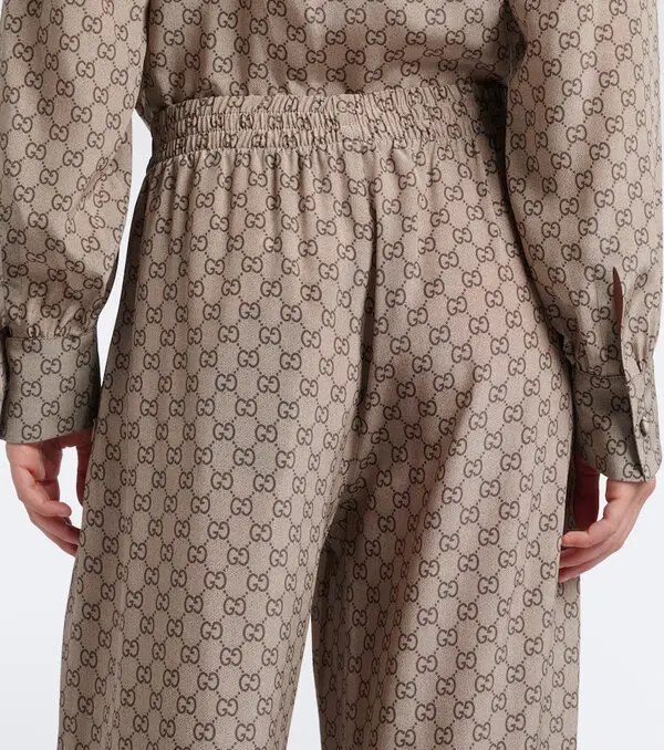 Gucci Gg Silk Crêpe De Chine Palazzo Pants - Beige