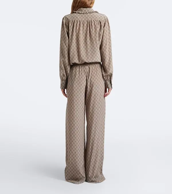 Gucci Gg Silk Crêpe De Chine Palazzo Pants - Beige
