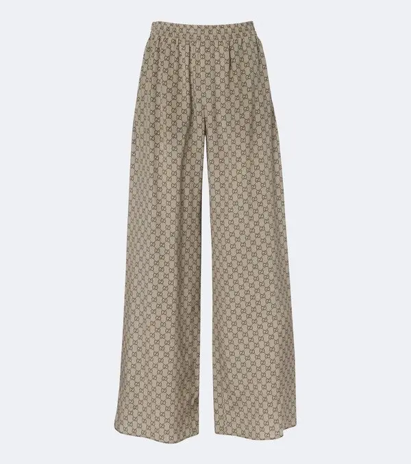 Gucci Gg Silk Crêpe De Chine Palazzo Pants - Beige