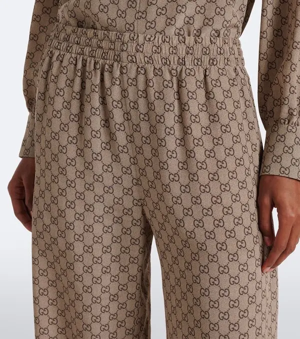 Gucci Gg Silk Crêpe De Chine Palazzo Pants - Beige