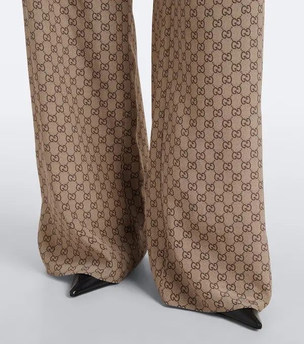 Gucci Gg Silk Crêpe De Chine Palazzo Pants - Beige