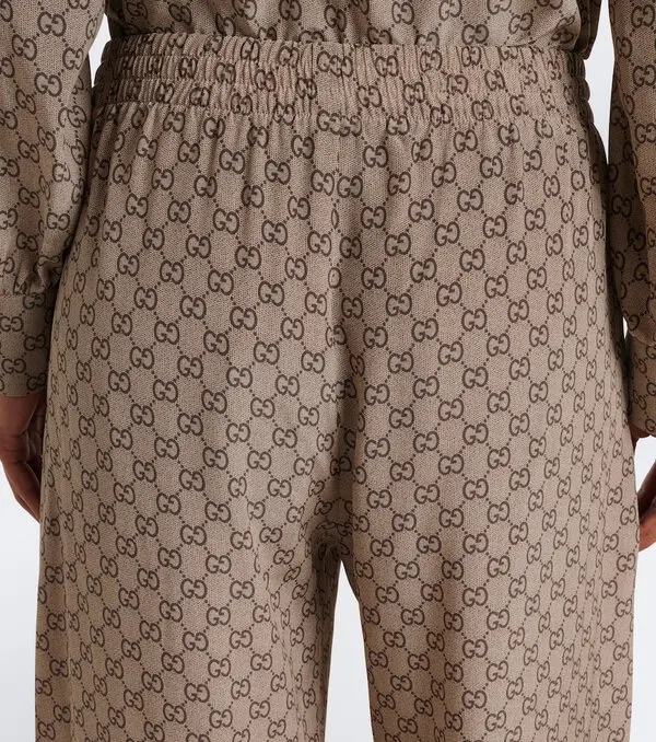 Gucci Gg Silk Crêpe De Chine Palazzo Pants - Beige