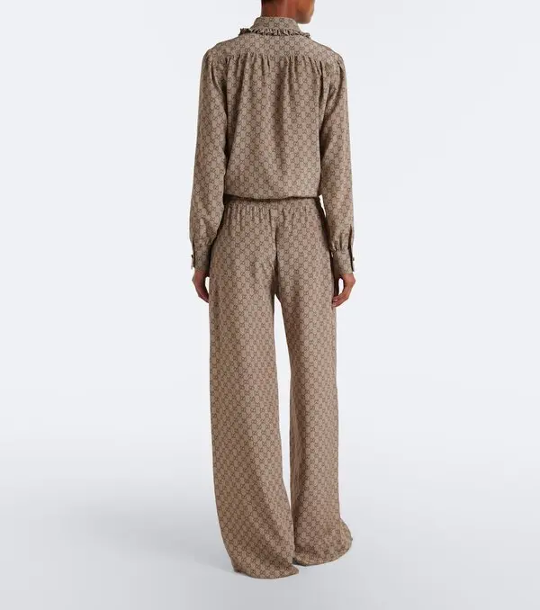 Gucci Gg Silk Crêpe De Chine Palazzo Pants - Beige