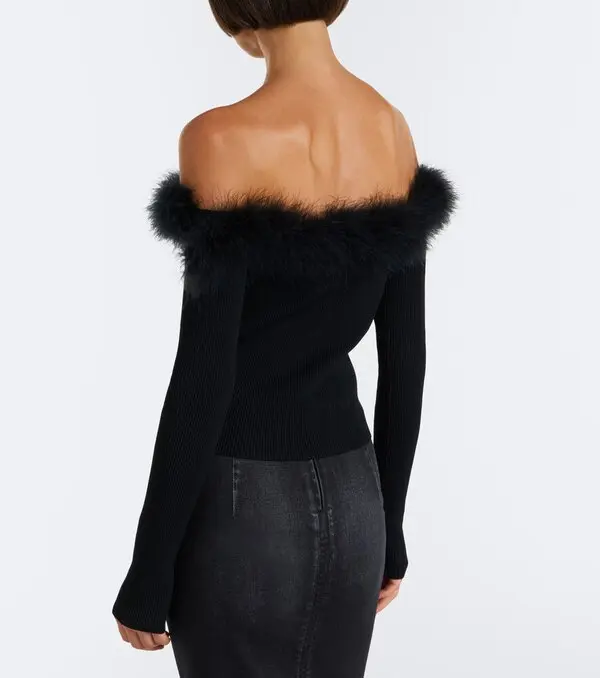 Gucci Feather-trimmed Ribbed-knit Top