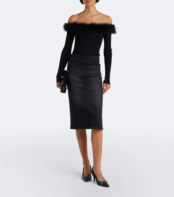 Gucci Feather-trimmed Ribbed-knit Top