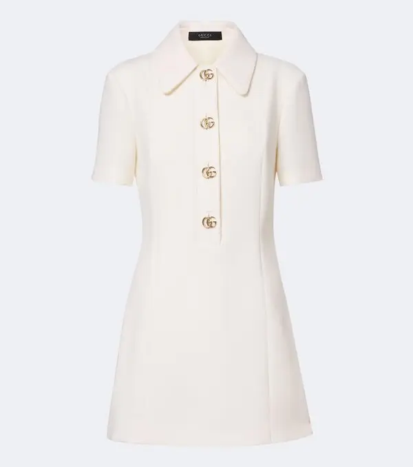 Gucci Double G Wool Crêpe Polo Dress - White