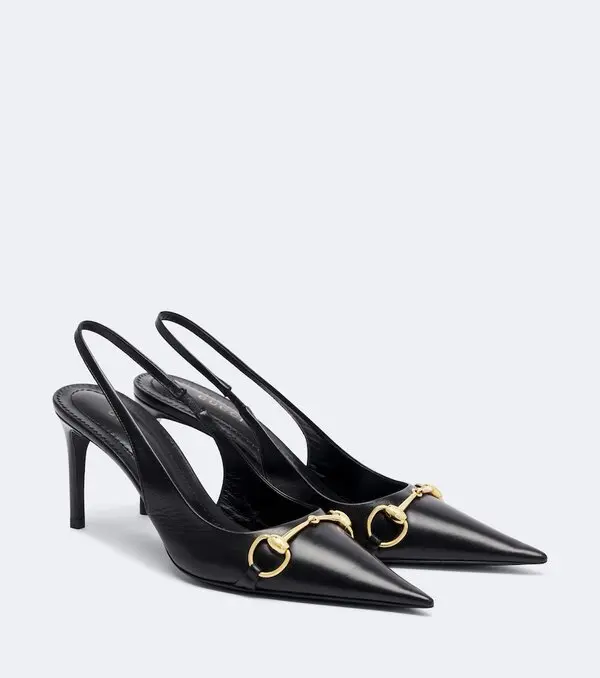 Gucci Donna Horsebit Leather Slingback Pumps - Black