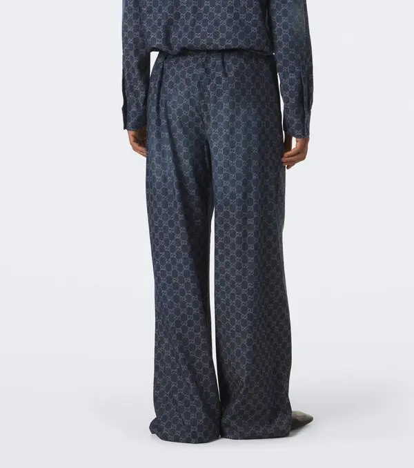 Gucci Gg Cotton Chambray Jacquard Wide-leg Pants