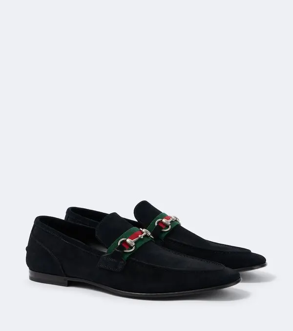 Gucci Como Horsebit Suede Loafers - Black