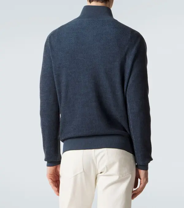 Brioni Cashmere And Wool Half-zip Sweater - Blue