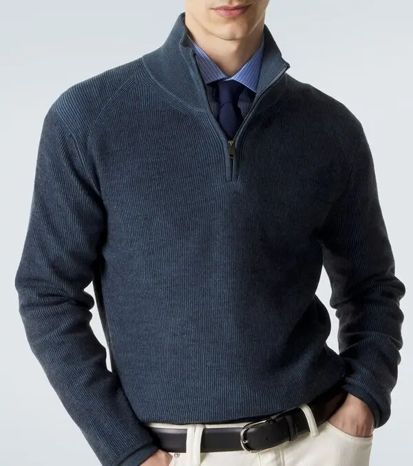Brioni Cashmere And Wool Half-zip Sweater - Blue