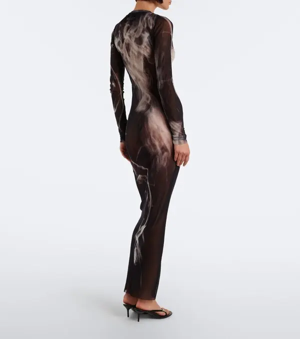 JEAN PAUL GAULTIER Printed Mesh Maxi Dress