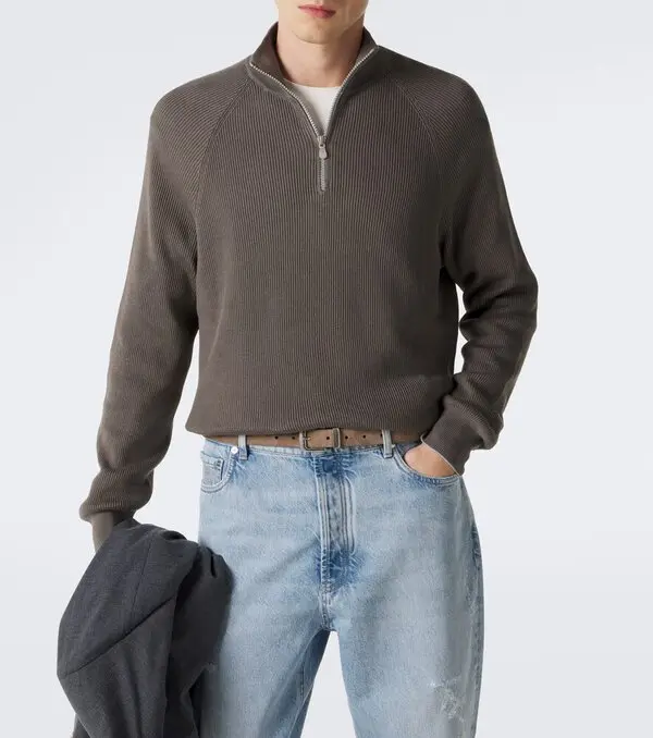 Brunello Cucinelli Ribbed-knit Half-zip Cotton Sweater