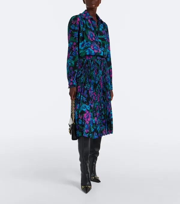 Gucci Floral Pleated Silk Midi Skirt