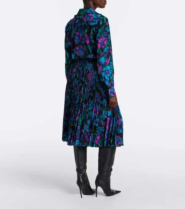 Gucci Floral Pleated Silk Midi Skirt