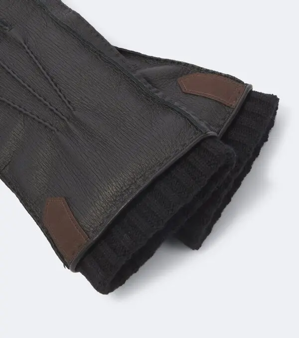 Canali Cashmere-trimmed Leather Gloves - Black