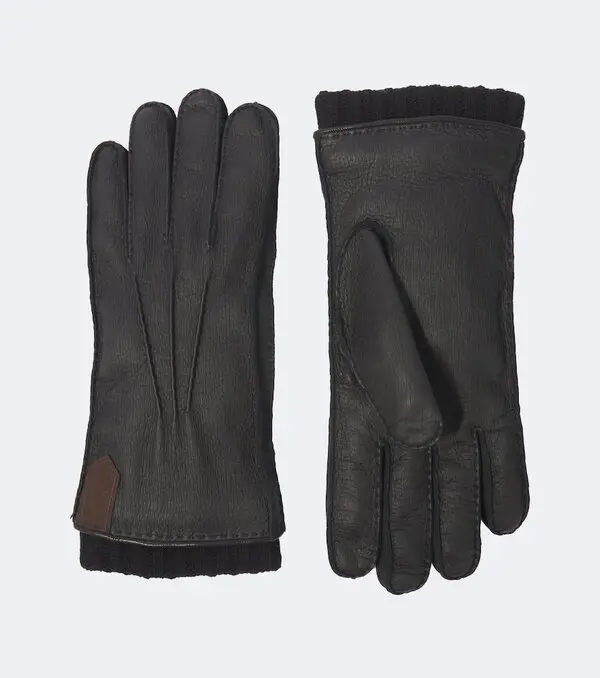 Canali Cashmere-trimmed Leather Gloves - Black
