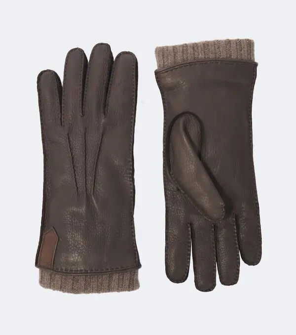 Canali Cashmere-trimmed Leather Gloves - Brown