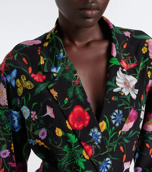 Gucci Flora Belted Silk Crêpe De Chine Shirt