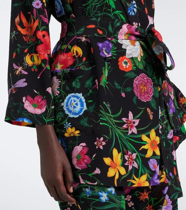 Gucci Flora Belted Silk Crepe De Chine Shirt