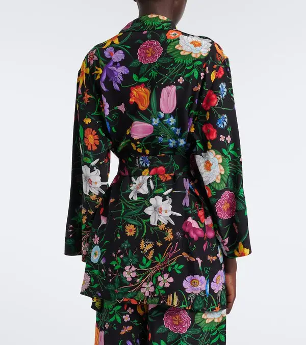 Gucci Flora Belted Silk Crepe De Chine Shirt