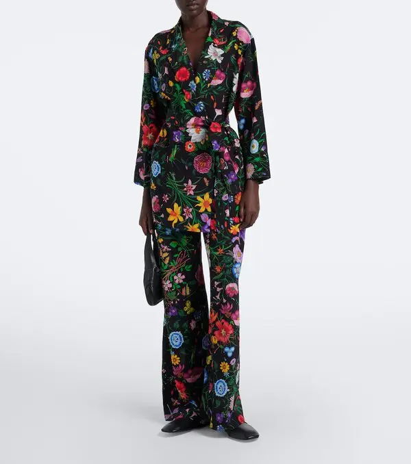 Gucci Flora Belted Silk Crepe De Chine Shirt