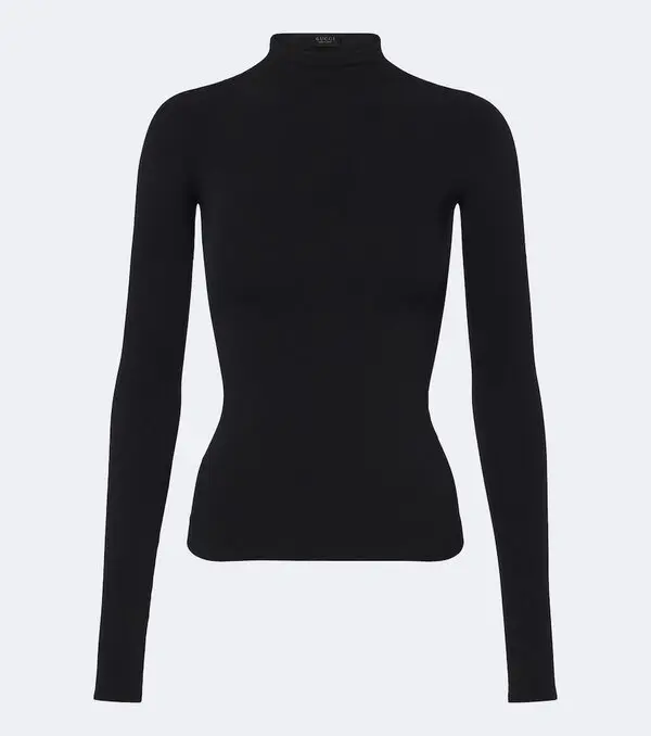 Gucci Jersey Turtleneck Top - Black