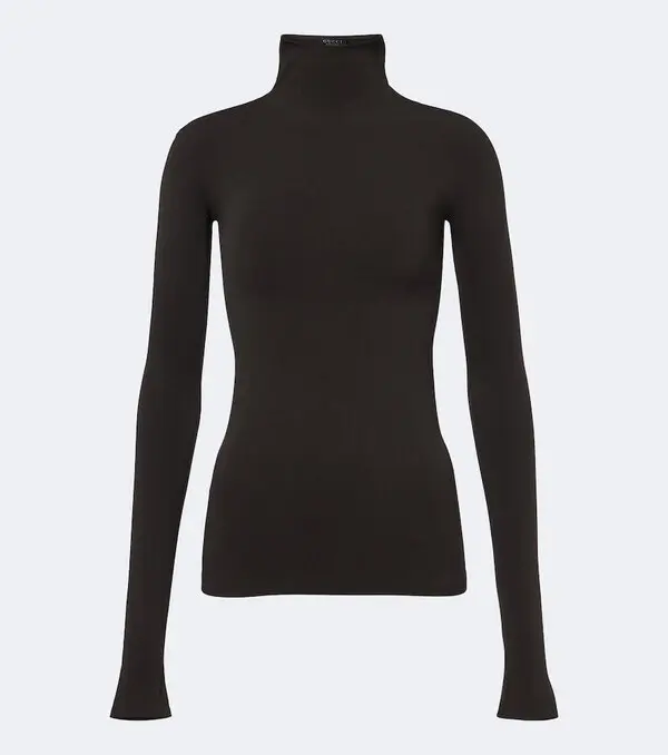 Gucci Jersey Turtleneck Top - Brown
