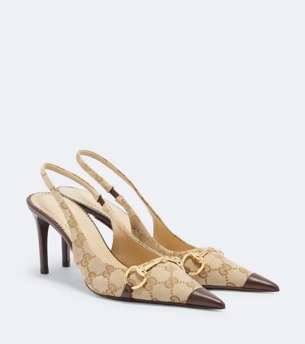 Gucci Donna Gg Canvas Slingback Pumps