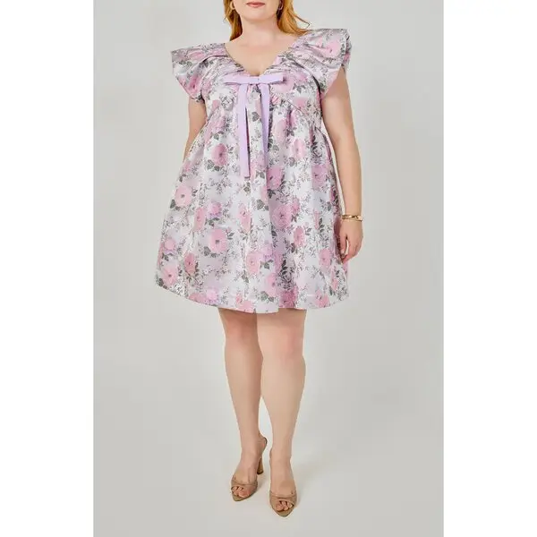 Endless Rose Bow Jacquard Minidress - Pink