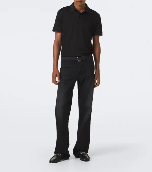Gucci Web Stripe Silk Jersey Polo Shirt - Black