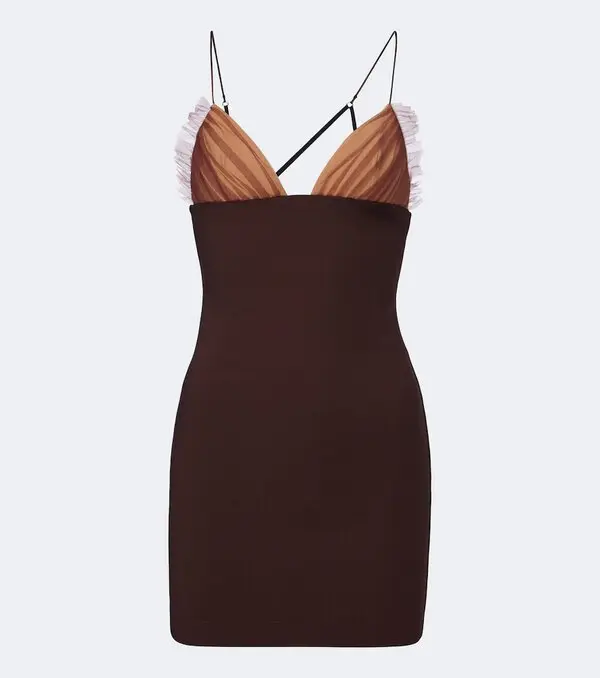 NENSI DOJAKA Ruched Jersey Minidress With Tulle Trim