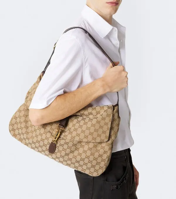Gucci Jackie Flap Large Gg Canvas Shoulder Bag