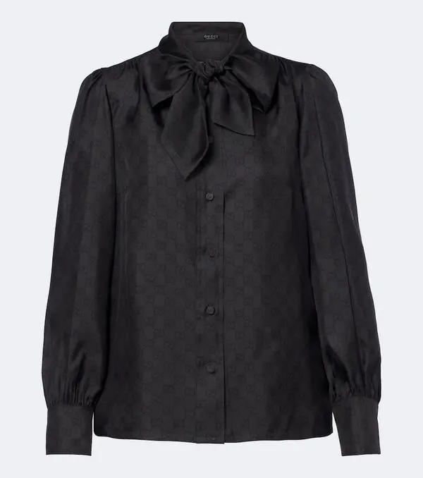 Gucci Gg Tie-neck Silk Twill Blouse - Black