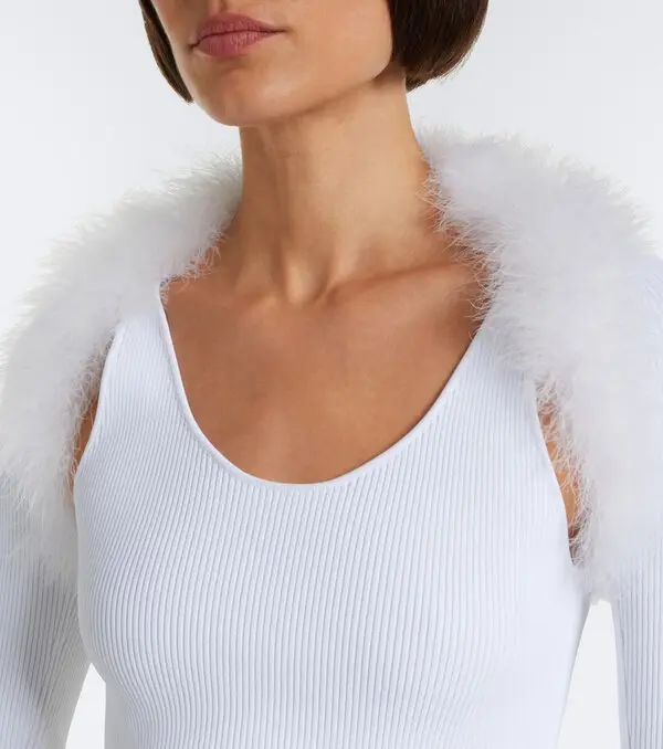 Gucci Ribbed-knit Shrug And Tank Top Set With Feather Embellishment