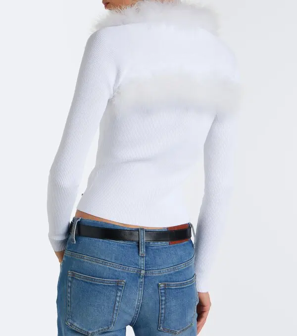 Gucci Ribbed-knit Shrug And Tank Top Set With Feather Embellishment