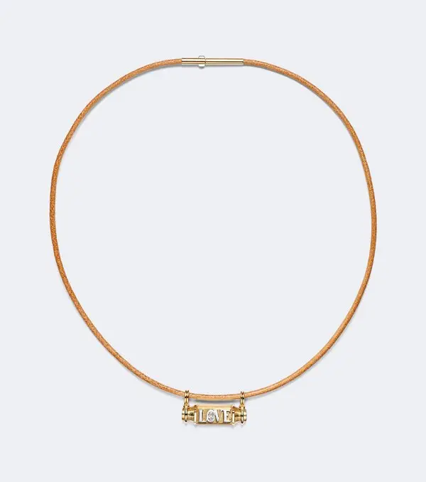 MARIE LICHTENBERG Love Smash 18kt And Leather Pendant Necklace With Diamond - Gold