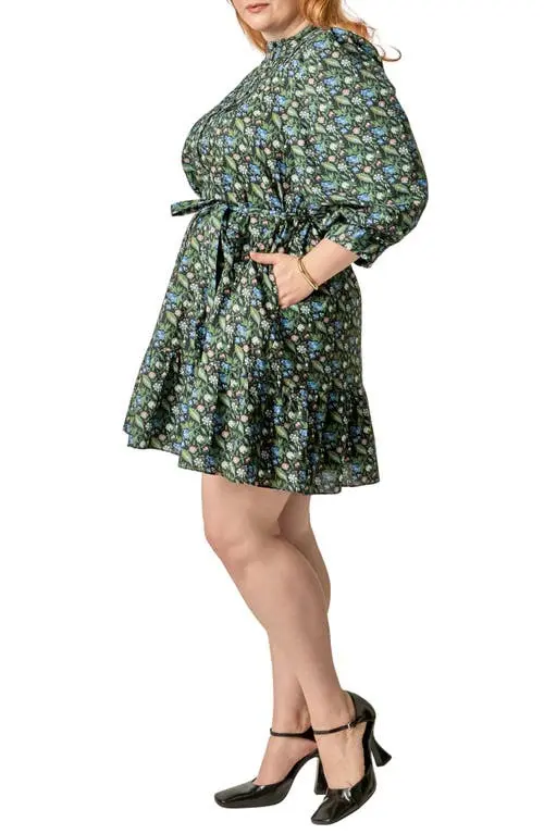 English Factory Floral Print Pintuck Smock Mini Dress