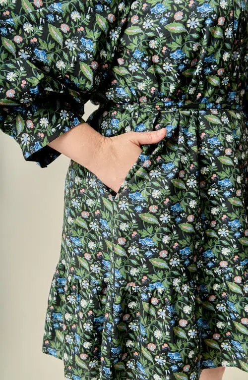 English Factory Floral Print Pintuck Smock Mini Dress