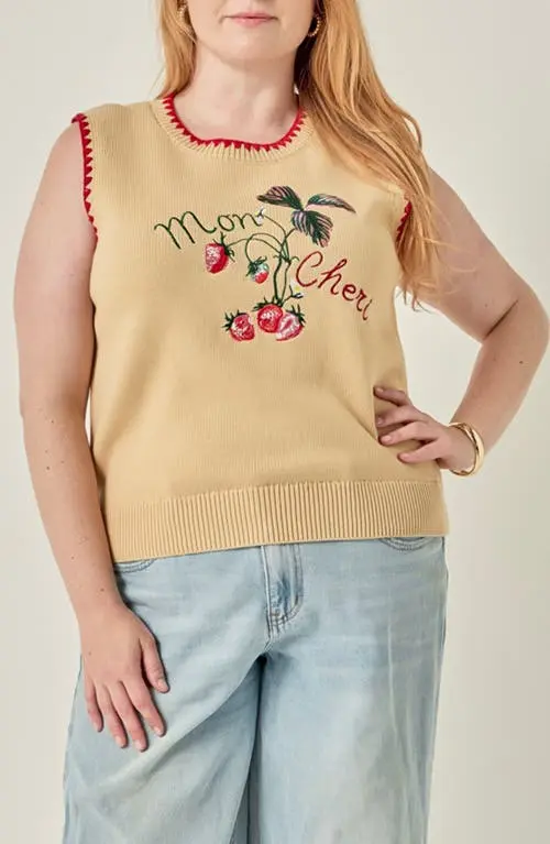 English Factory Strawberry Embroidered Knit Vest